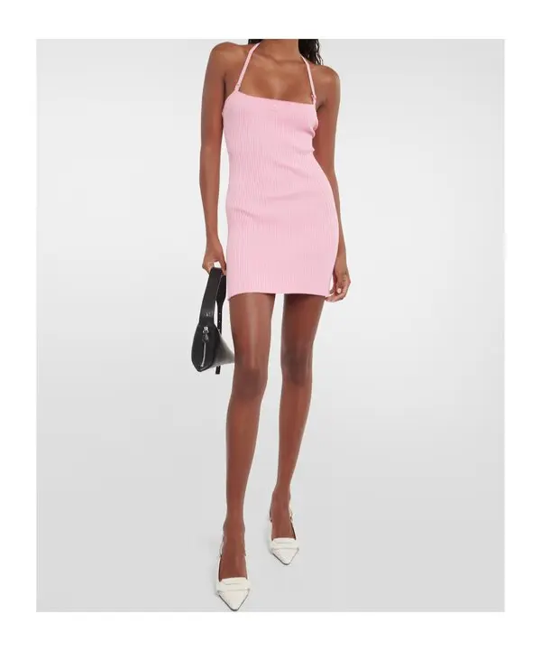 COURREGES Ribbed Knit Mini Dress With Adjustable Straps