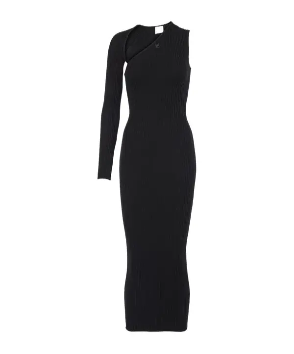 COURREGES Asymmetric Ribbed-knit Midi Dress