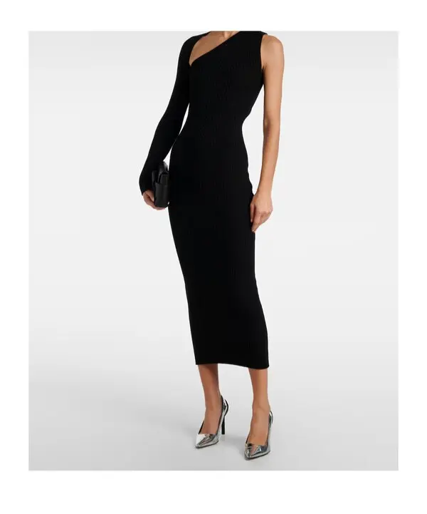 COURREGES Asymmetric Ribbed-knit Midi Dress