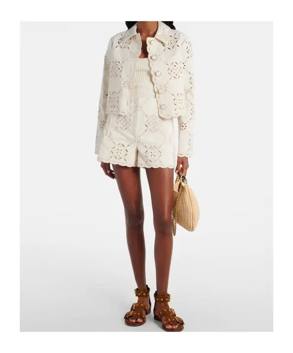 Veronica Beard Jazmin Laser-cut Cotton Shorts