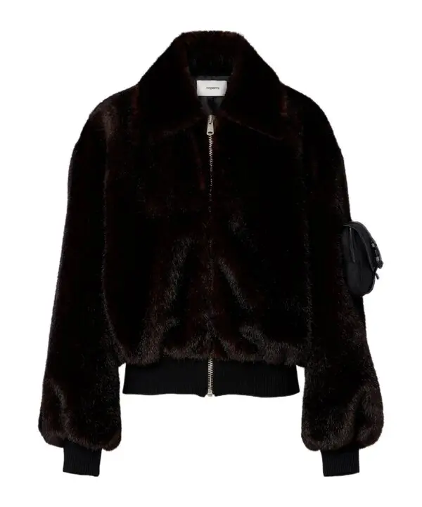 Coperni Zip-up Faux Fur Bomber Jacket With Sleeve Pocket - Black