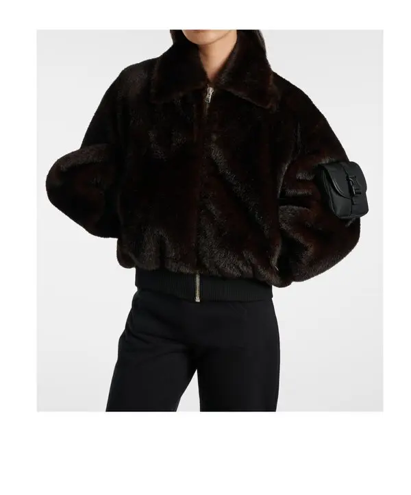 Coperni Zip-up Faux Fur Bomber Jacket With Sleeve Pocket - Black