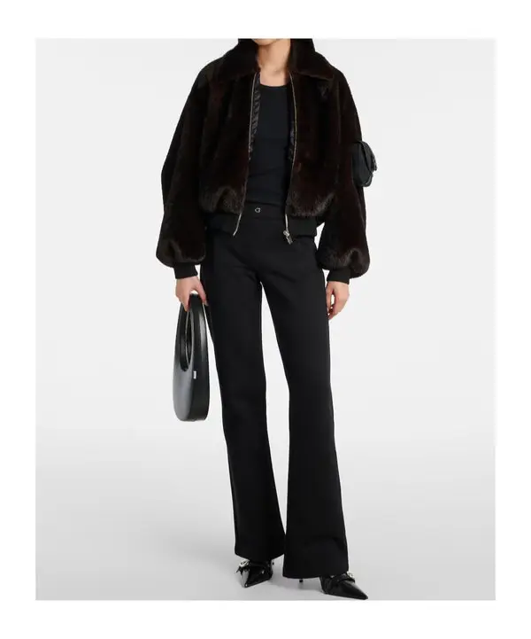 Coperni Zip-up Faux Fur Bomber Jacket With Sleeve Pocket - Black
