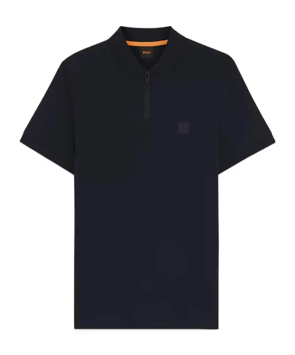 Hugo Boss Zip-neck Logo Polo Shirt - Dark Blue