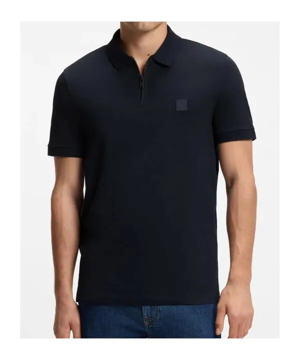 Hugo Boss Zip-neck Logo Polo Shirt - Dark Blue