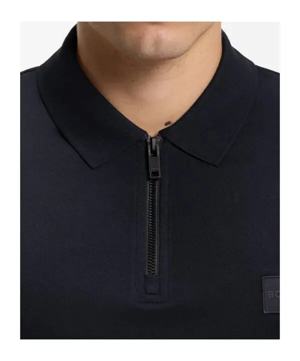 Hugo Boss Zip-neck Logo Polo Shirt - Dark Blue
