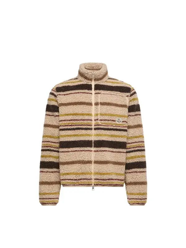 Moncler Striped Teddy Effect Zip Cardigan - Brown