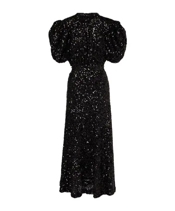 ROTATE BY BIRGER CHRISTENSEN Sequined Puff Sleeve Dress - Black