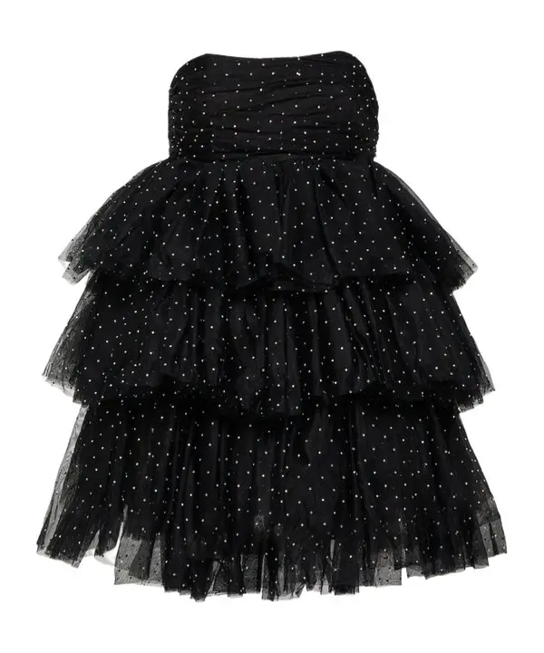 ROTATE BY BIRGER CHRISTENSEN Embellished Strapless Tulle Minidress - Black