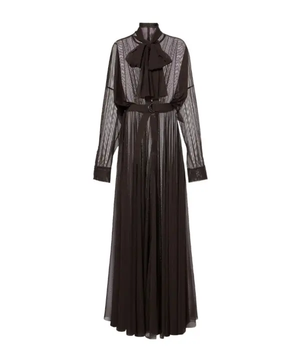 Norma Kamali Balloon-sleeve Mesh Shirt Dress - Espresso