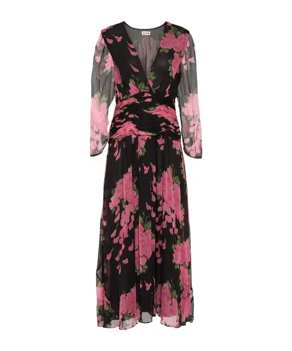Rixo Flower Printed Dress - Black