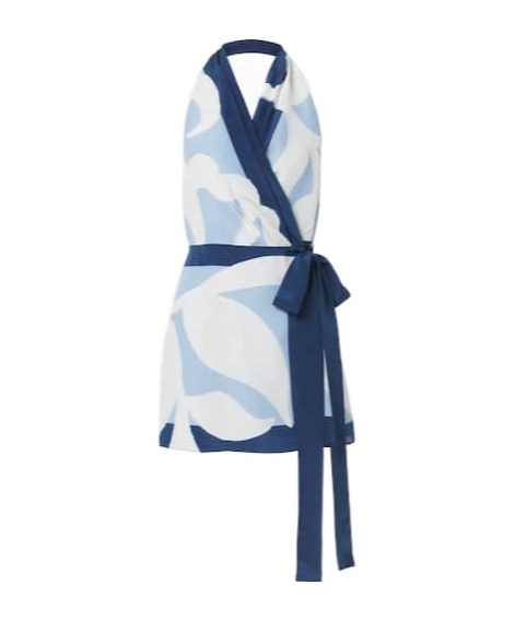 SIR. Portia Printed Silk Satin Wrap Dress - Blue