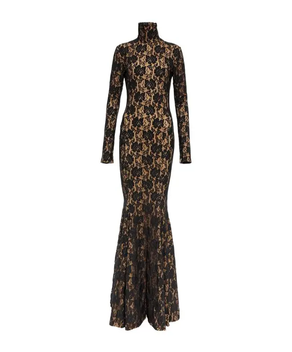 Norma Kamali Fishtail Lace-overlay Gown - Black