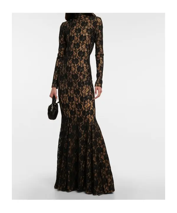 Norma Kamali Fishtail Lace-overlay Gown