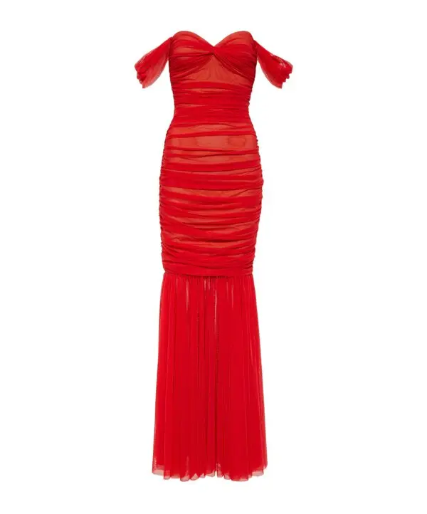 Norma Kamali Walter Off-shoulder Mesh Gown - Red