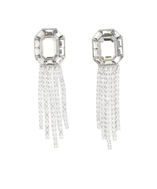 SELF-PORTRAIT Crystal Droplet Fringe Earrings - Silver
