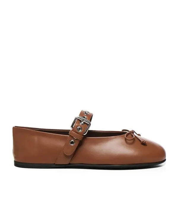 Miu Miu Round Toe Ballet Shoes - Cognac