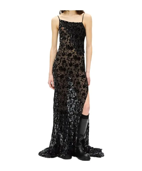 ANN DEMEULEMEESTER Floral Devoré Maxi Dress - Black