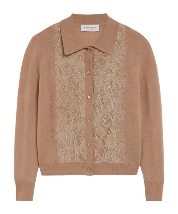 ERMANNO FIRENZE Lace-panel Knit Top - Brown