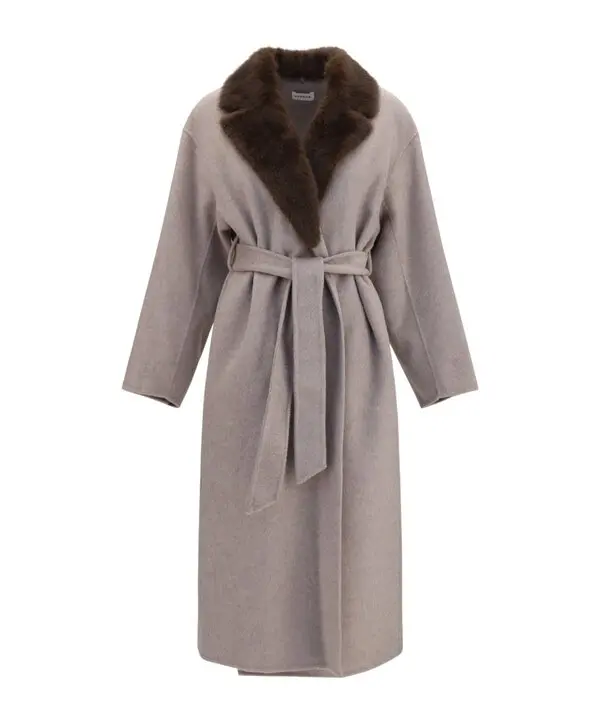 P.a.r.o.s.h Belted Fur Collar Midi Coat - Brown