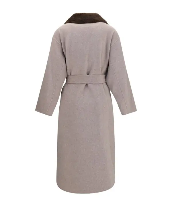 P.a.r.o.s.h Belted Fur Collar Midi Coat