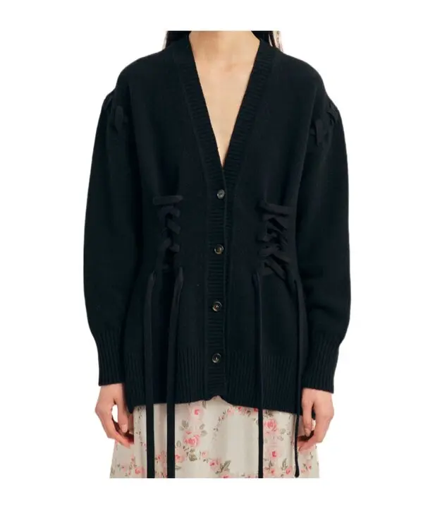 Simone Rocha Merino Sculpted Corset Cardigan - Black