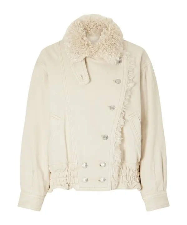 Isabel Marant Étoile Denim Valineo Jacket With Fur Insert - Sand