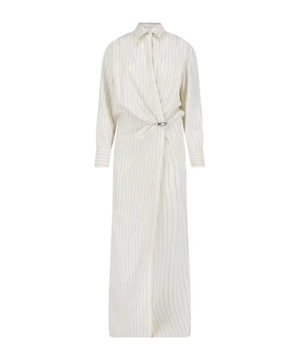 DONDUP Pinstripe-print Draped Maxi Gown - White
