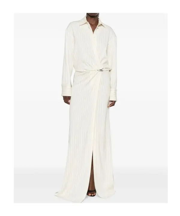 DONDUP Pinstripe-print Draped Maxi Gown