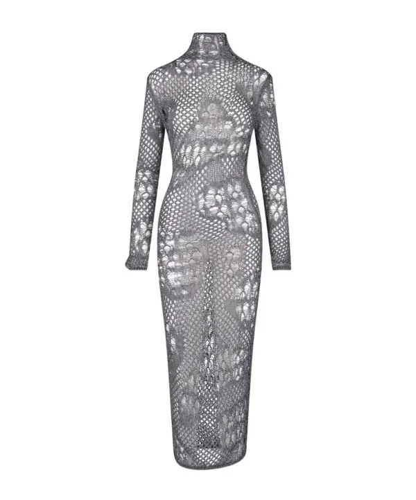 DONDUP Erotica High Neck Crochet Distressed Dress