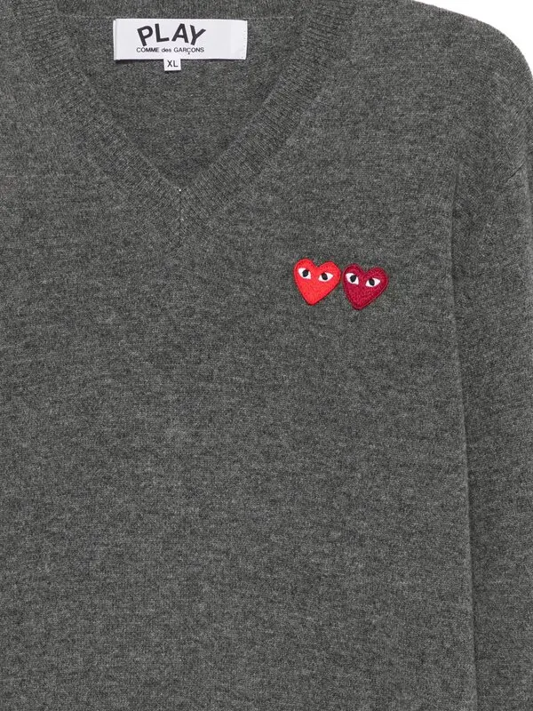 Play Comme Des Garcon V-neck Sweater With Heart Appliqu