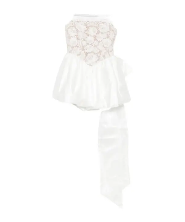 SELF-PORTRAIT Sequin Lace Bow Mini Dress - White