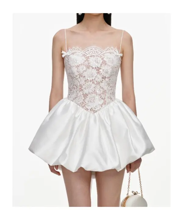 SELF-PORTRAIT Sequin Lace Bow Mini Dress