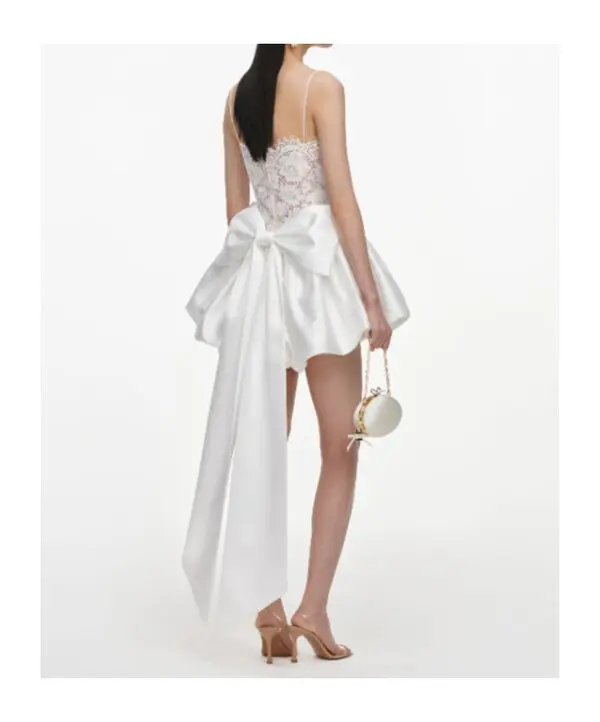 SELF-PORTRAIT Sequin Lace Bow Mini Dress