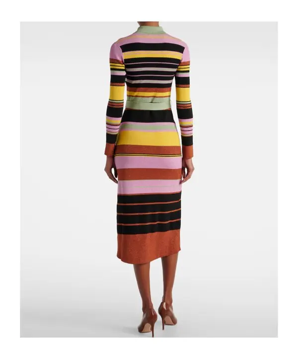 Rixo Striped Metallic Medium-length Dress