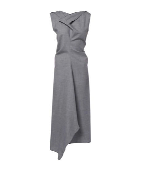Victoria Beckham Draped Asymmetric Wool Midi Dress - Grey