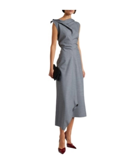 Victoria Beckham Draped Asymmetric Wool Midi Dress