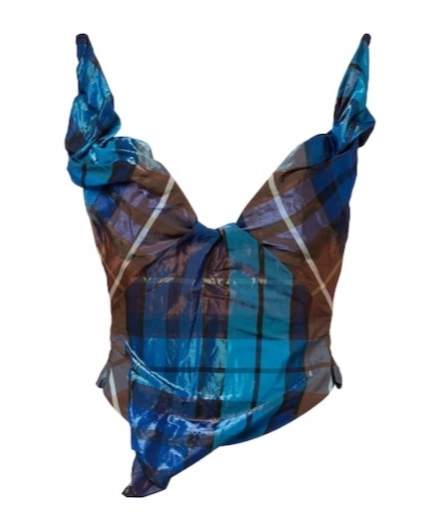 VIVIENNE WESTWOOD Draped Plaid Bustier Top - Blue