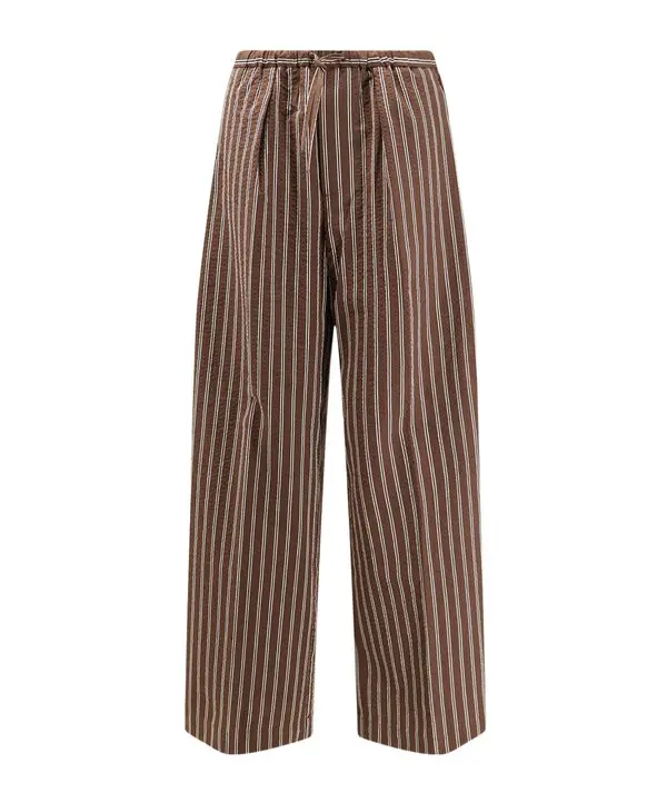 Closed Striped Wide-leg Pants - Brown