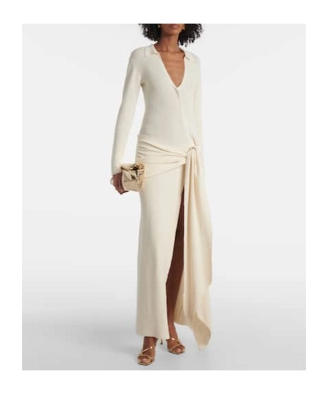 AYA MUSE V-neck Long Sleeve Maxi Dress With Front Knot Detail