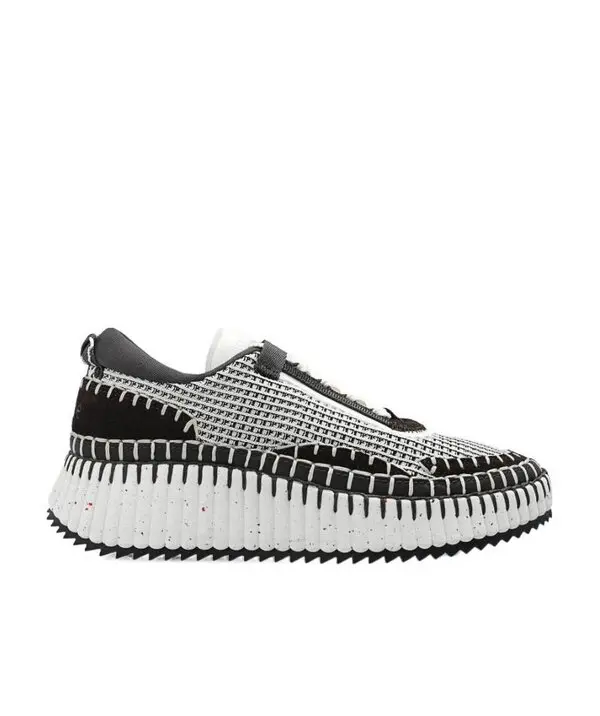 Chloé Knit Lace-up Sneakers - White