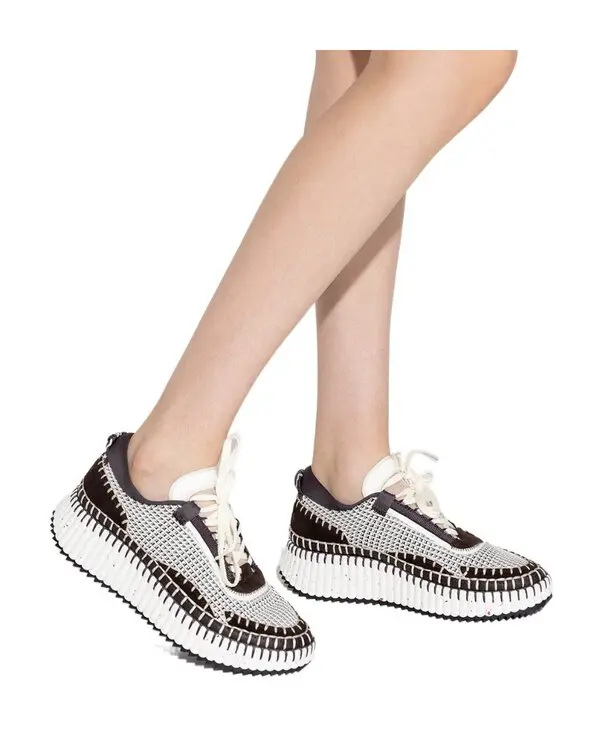 Chloé Knit Lace-up Sneakers - White
