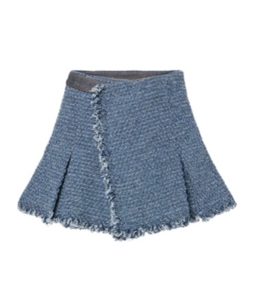 Sacai Pleated Denim Skirt With Raw Edge Hem