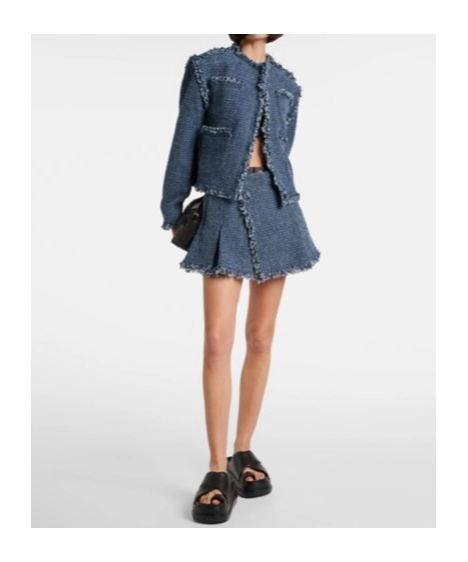 Sacai Pleated Denim Skirt With Raw Edge Hem