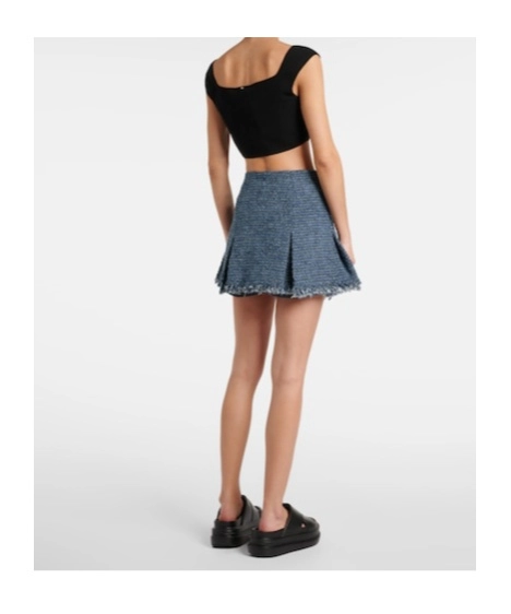 Sacai Pleated Denim Skirt With Raw Edge Hem