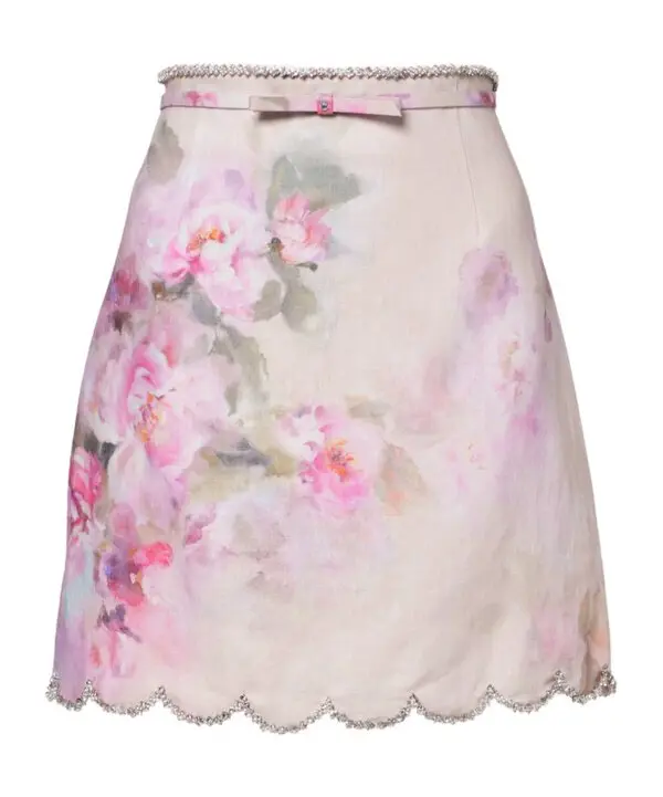 Zimmermann Crush Floral Linen Miniskirt - Pink