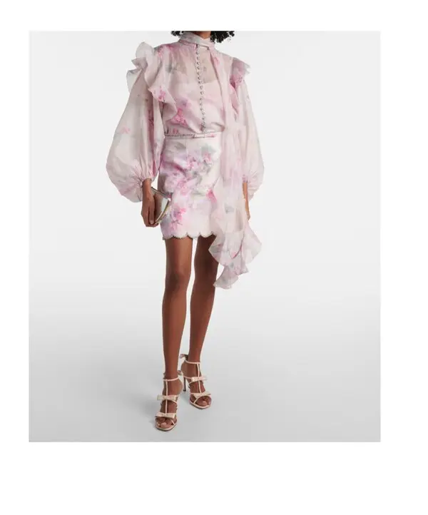 Zimmermann Crush Floral Linen Miniskirt
