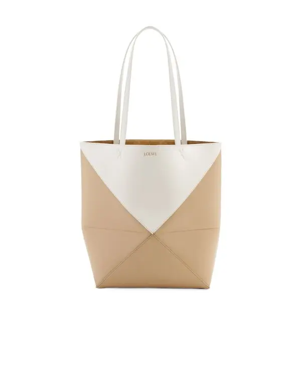 Loewe Puzzle Fold Tote In Shiny Calfskin - Nude