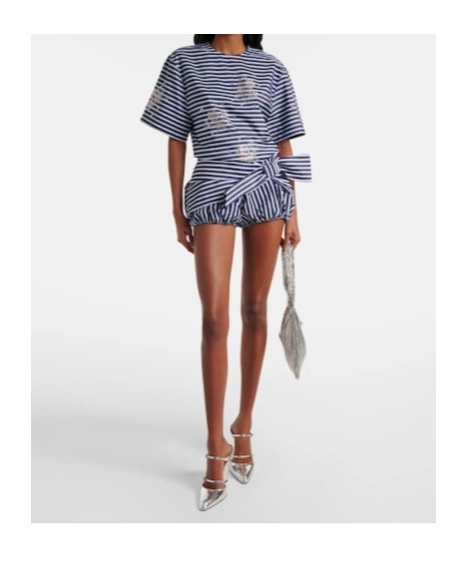 Rabanne Bow-detail Striped Cotton Shorts
