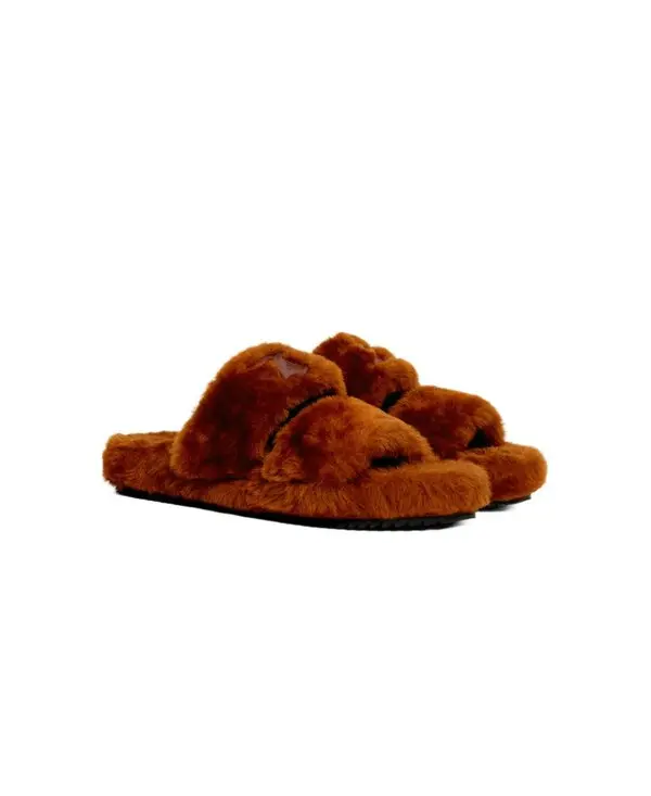 Celine Fur Slides Triomphe In Shearling